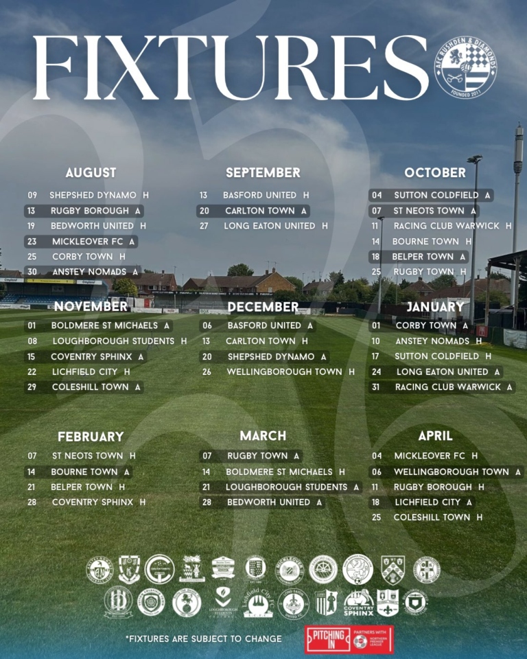 NPL Midlands Division Fixtures | 2025/26 Season – AFC Rushden & Diamonds